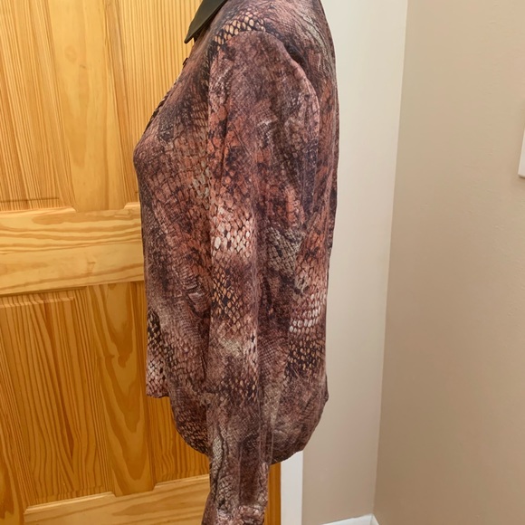 Colcci | Tops | Colcci Animal Print W Leather Collar Shirt Sz L | Poshmark
